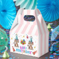 Happy Birthday Gable Favor Box Pink Stripe Monkeys | Zazzle