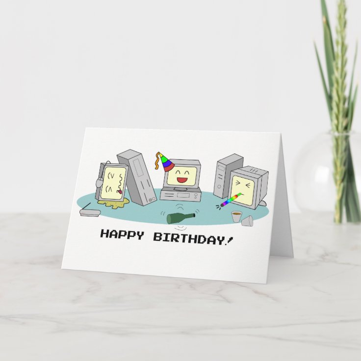 'Happy Birthday' Geeky Computer Card, LAN Party Card | Zazzle