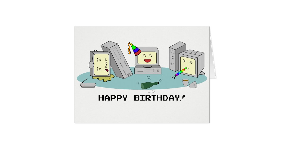 'Happy Birthday' Geeky Computer Card, LAN Party Card | Zazzle.com