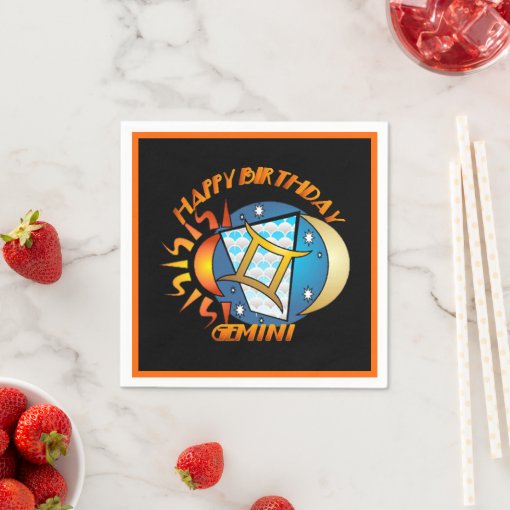 Happy Birthday Gemini Zodiac Birth Sign Napkins | Zazzle