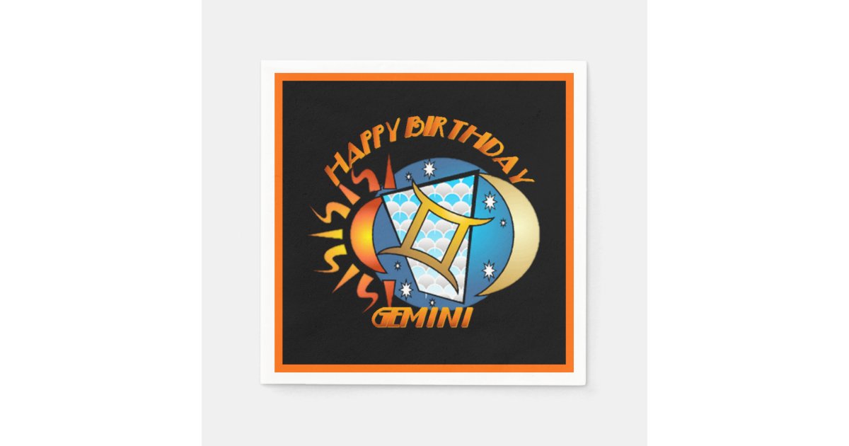 Happy Birthday Gemini Zodiac Birth Sign Napkins | Zazzle