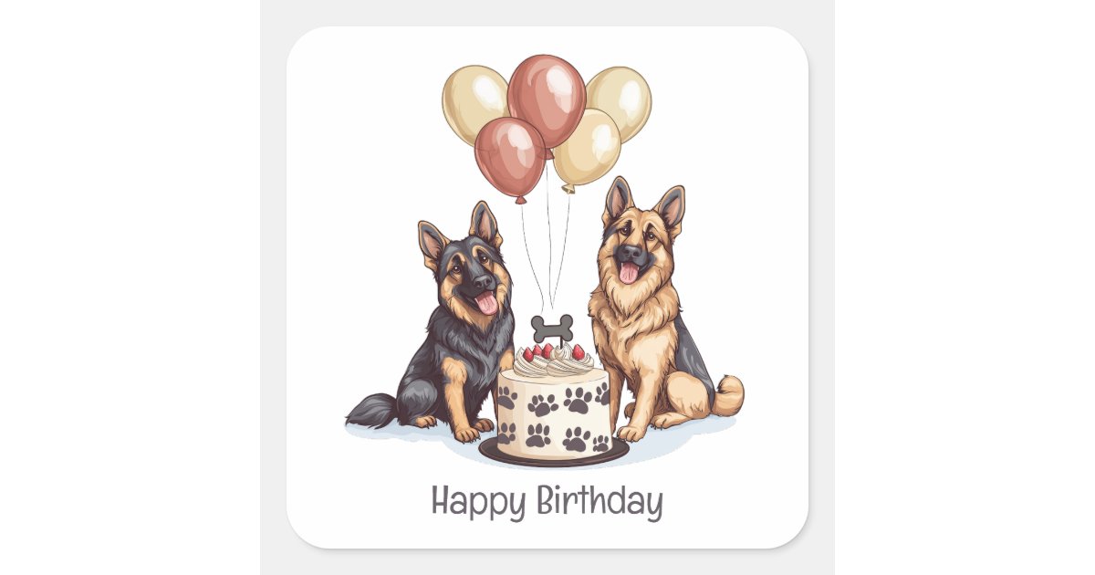 Happy Birthday German Shepherd Dogs Birthday Cake Square Sticker | Zazzle