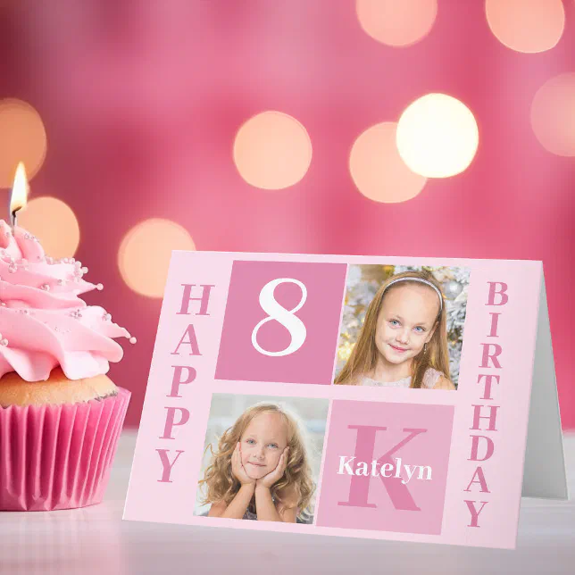 Happy Birthday Girl Cute Custom Pink Kids Card | Zazzle
