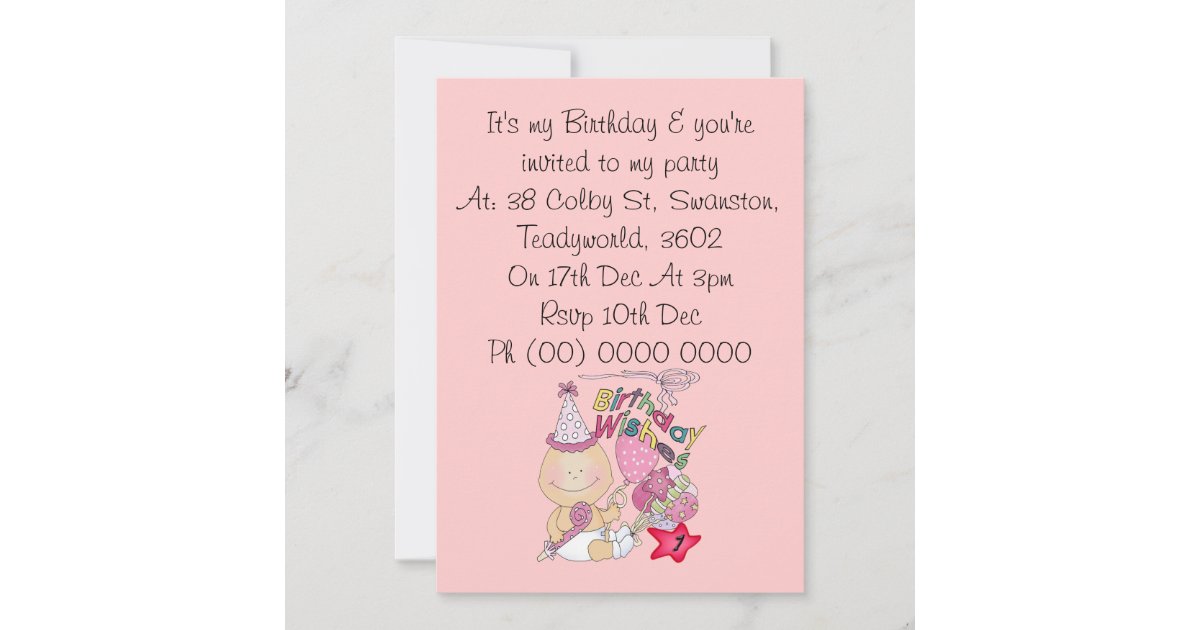 Happy Birthday Girl wishes 1 Year Old Invitation | Zazzle
