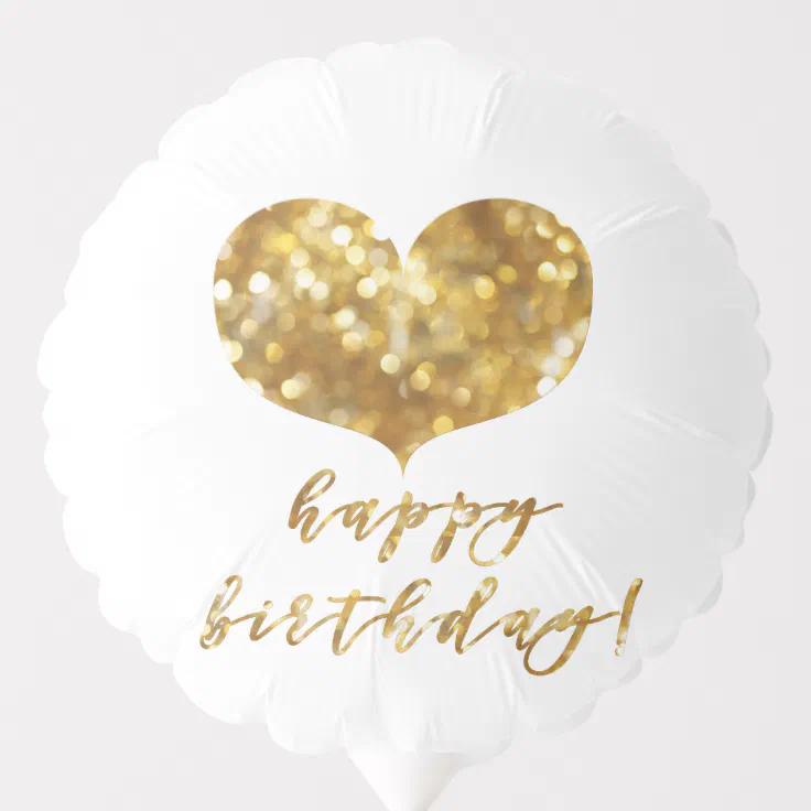 Happy Birthday! Glamorous Gold Sparkles Heart Balloon | Zazzle