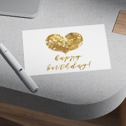 Happy Birthday! Glamorous Gold Sparkles Heart Postcard | Zazzle