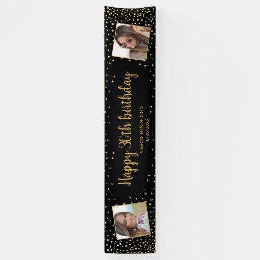 Happy Birthday Glitter 2 Photos Any Age Extra Long Banner | Zazzle