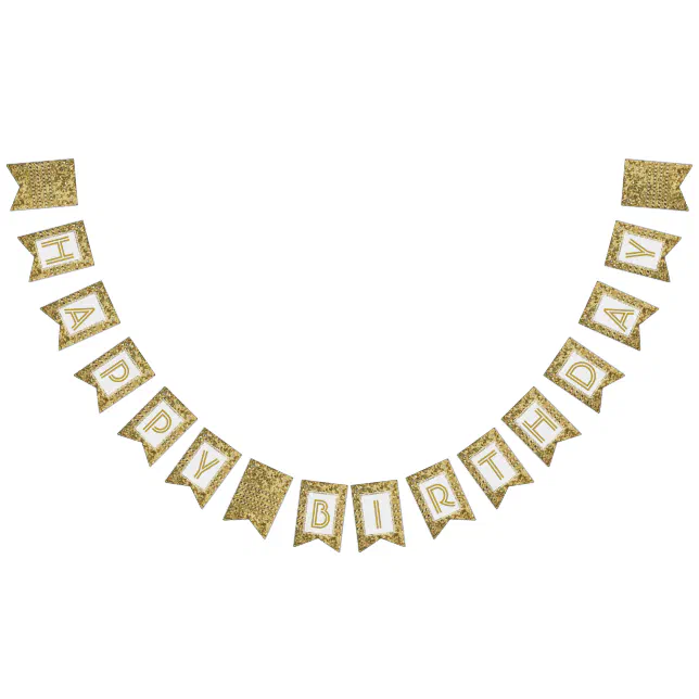 ☆HAPPY BIRTHDAY☆ Gold Glitter Look Bunting Flags | Zazzle