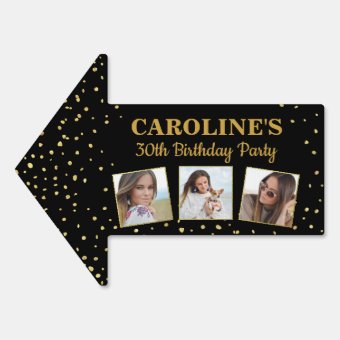 Happy Birthday Gold Glitter Photos Direction Arrow Sign | Zazzle