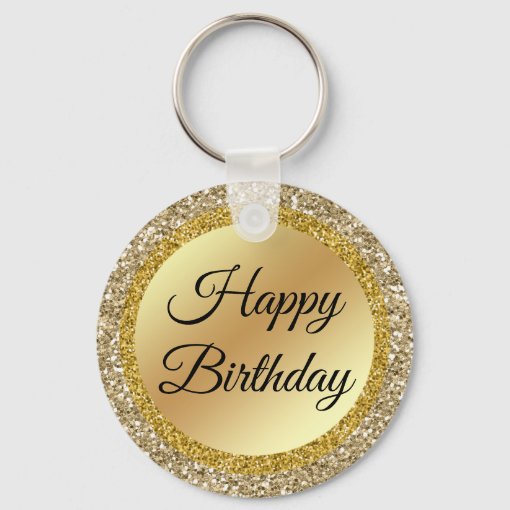 happy birthday gold metallic glitters keychain | Zazzle