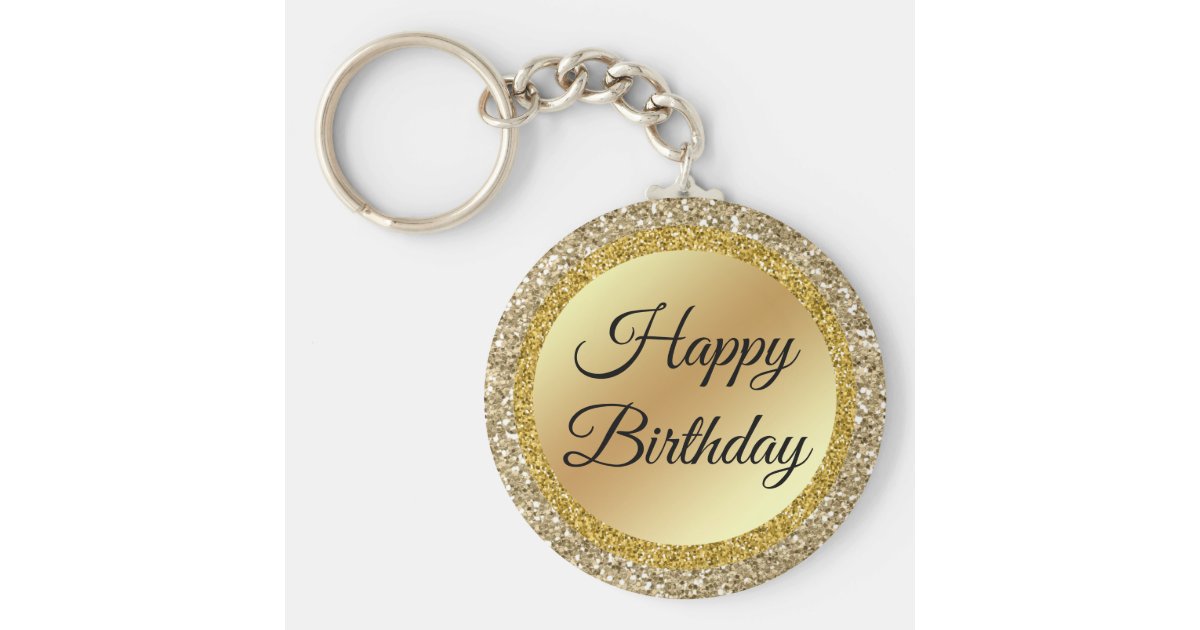 happy birthday gold metallic glitters keychain | Zazzle
