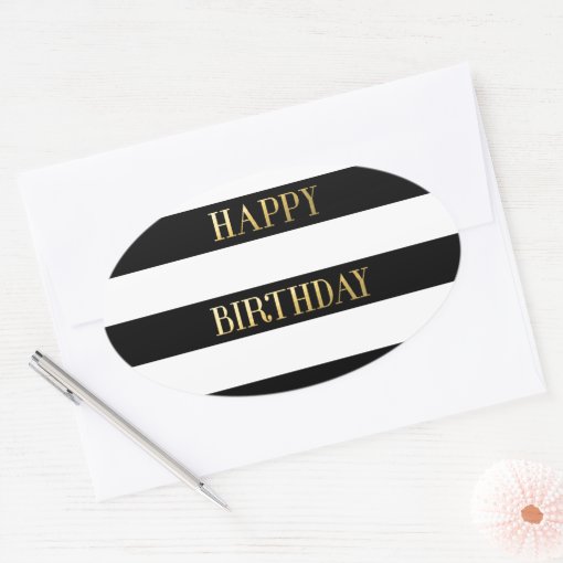 Happy Birthday Gold Oval Sticker | Zazzle
