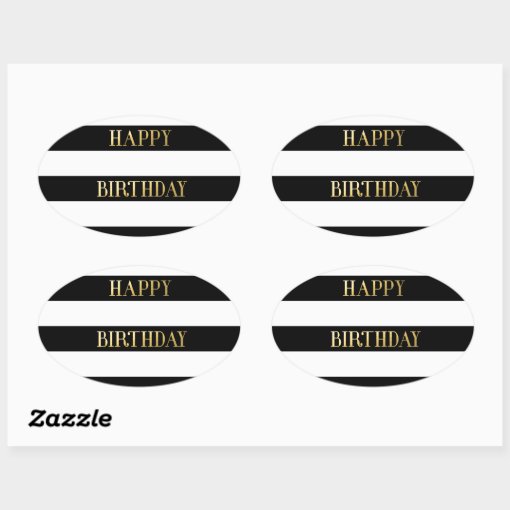 Happy Birthday Gold Oval Sticker | Zazzle