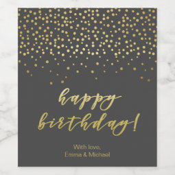 Happy Birthday - Gold Script & Confetti Wine Label | Zazzle