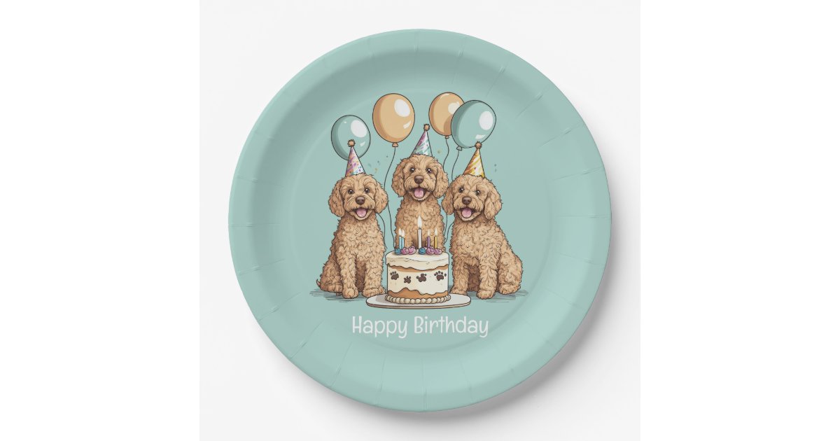 Happy Birthday Goldendoodle Dogs Paper Plates | Zazzle