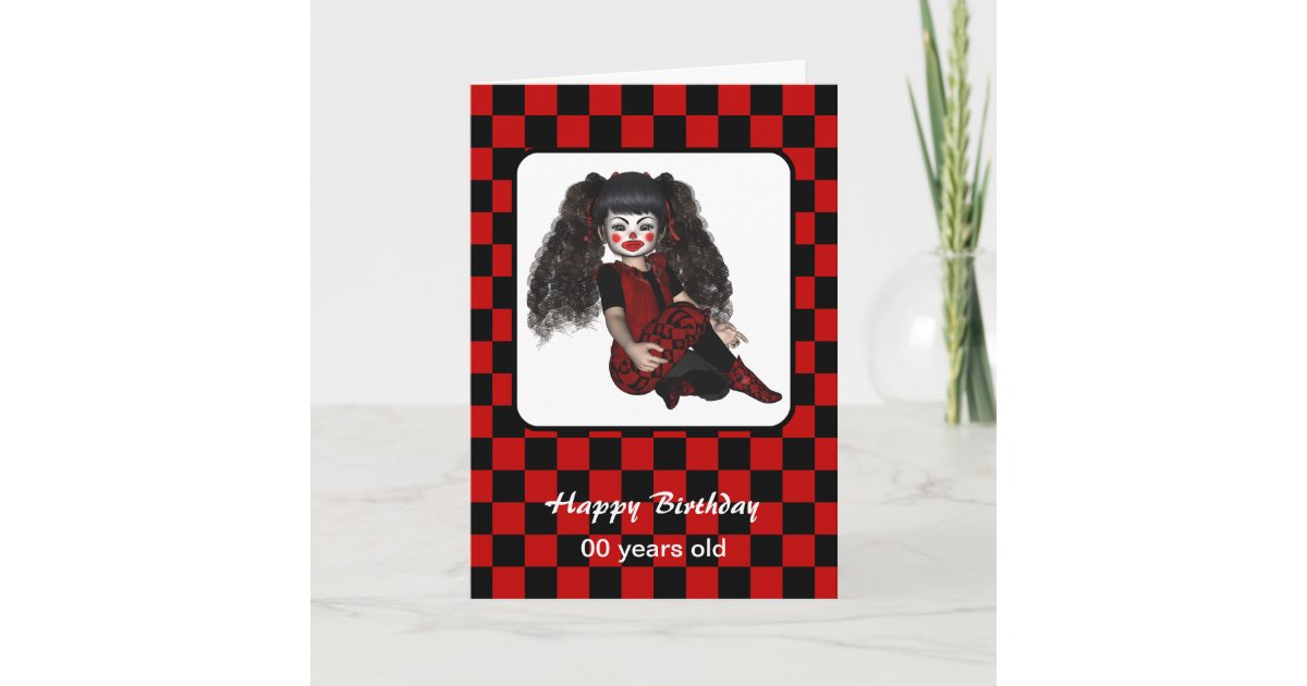 Happy Birthday Gothic Checks Clown Kid Card | Zazzle