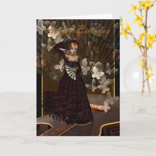 Happy Birthday Gothic Girl with guitar spanish sty Card | Zazzle