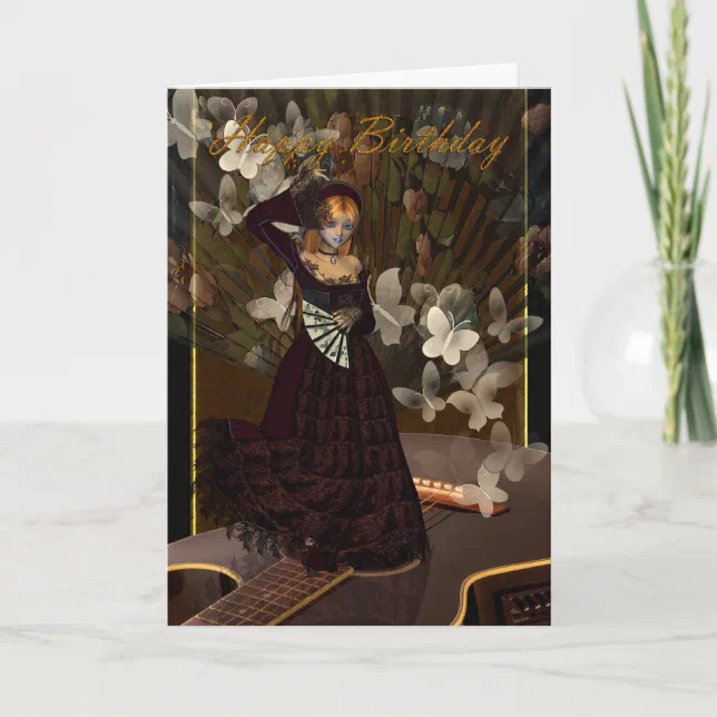 Happy Birthday Gothic Girl with guitar spanish sty Card | Zazzle