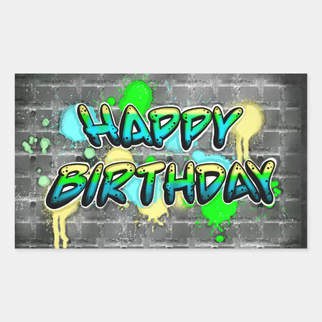 Happy Birthday | Graffiti Text Rectangular Sticker | Zazzle