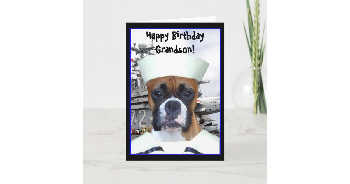 Happy Birthday Grandson Navy boxer greeting card | Zazzle