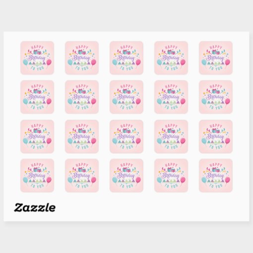 Happy Birthday Greeting Square Sticker | Zazzle