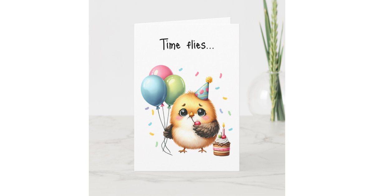 Happy Birthday Grumpy Bird Cupcake Balloons Card | Zazzle