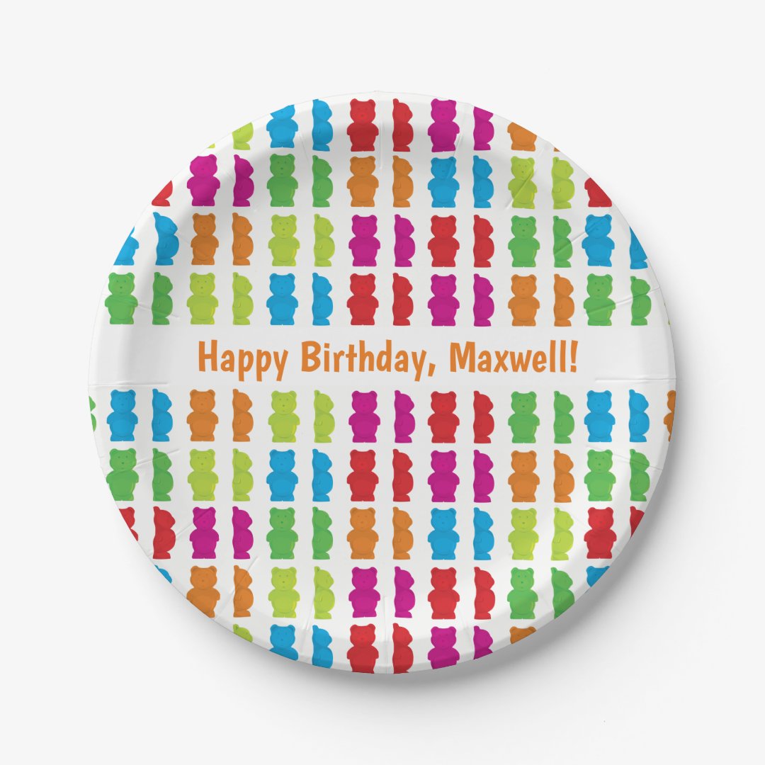 Happy Birthday Gummy Bears with name | paper plate | Zazzle
