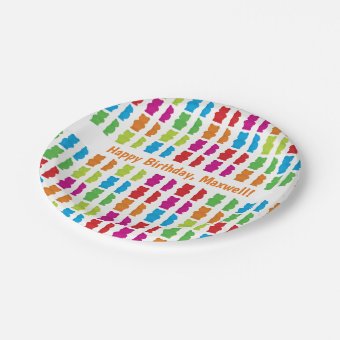 Happy Birthday Gummy Bears with name | paper plate | Zazzle