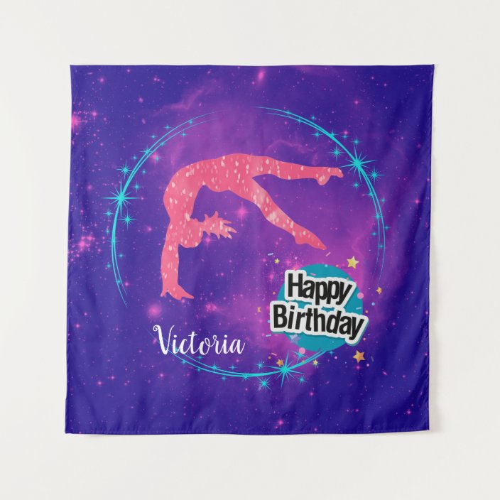 Happy Birthday Gymnastics Galaxy Tumbling Tapestry | Zazzle.com