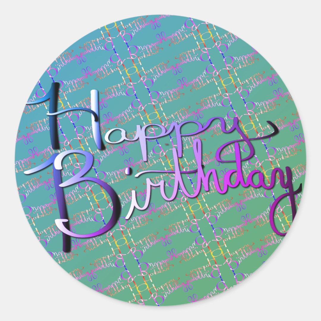 "Happy Birthday!" Hand-written Gradient Rainbow Classic Round Sticker ...