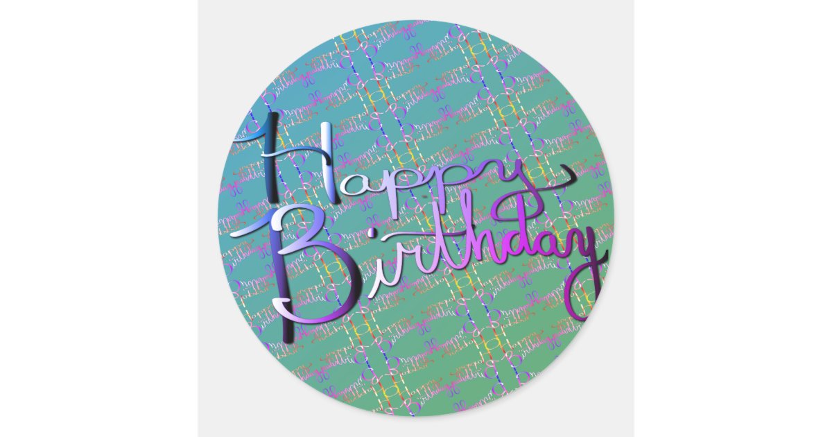 "Happy Birthday!" Hand-written Gradient Rainbow Classic Round Sticker ...