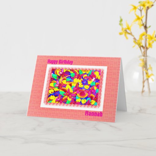 Happy Birthday Hannah in Peachy Pink Card | Zazzle