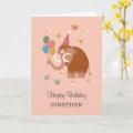Happy Birthday Hat Cartoon Cute Mammoth Balloons Card | Zazzle