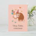 Happy Birthday Hat Cartoon Mammoth Balloons Card | Zazzle