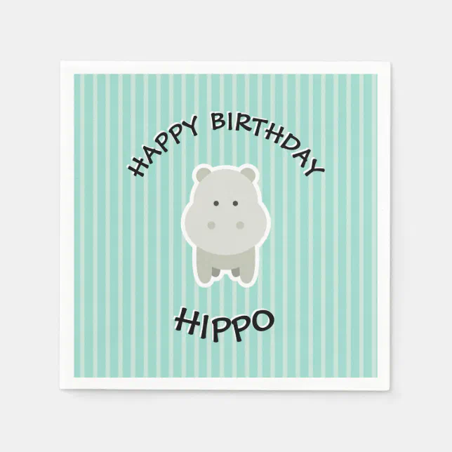 Happy Birthday Hippo Cute Party Animal Napkins | Zazzle