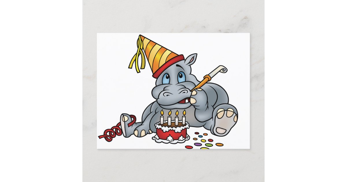 Happy Birthday Hippo Postcard | Zazzle