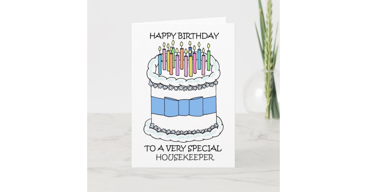 Happy Birthday Housekeeper Cake and Candles Card | Zazzle