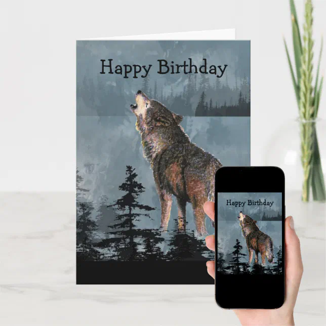 Happy Birthday Howling Wolf Animal Art Card | Zazzle