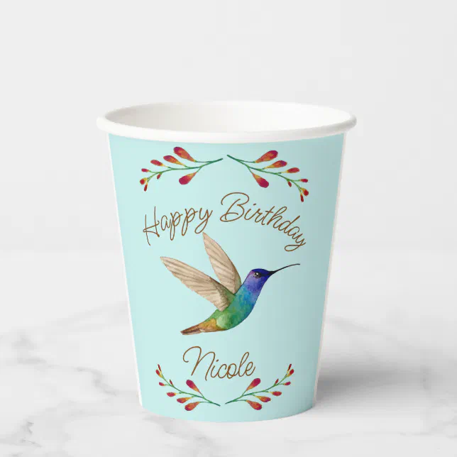 Happy Birthday Hummingbird Paper Cups | Zazzle