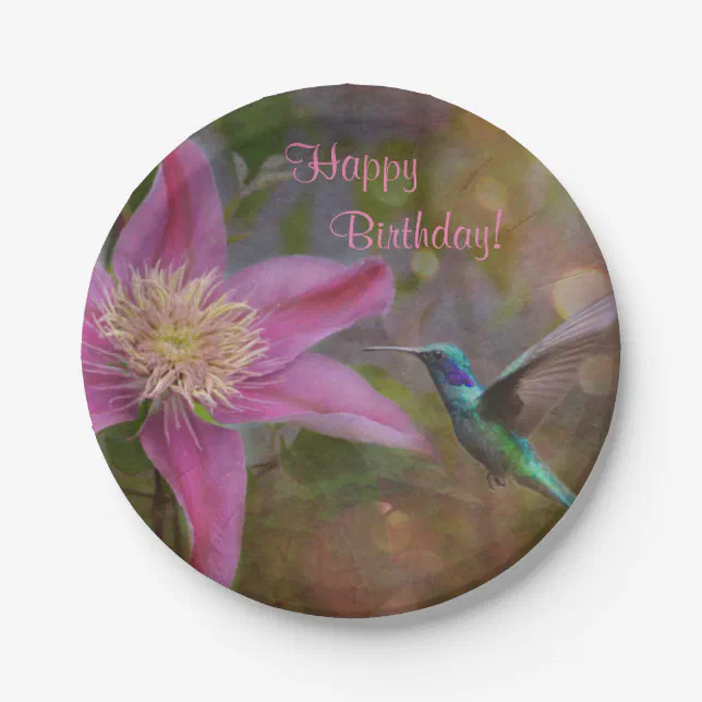 Happy Birthday Hummingbird Paper Plates | Zazzle