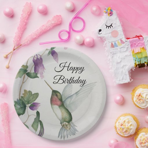 Happy Birthday Hummingbird Party Stylish Fun Paper Plates | Zazzle