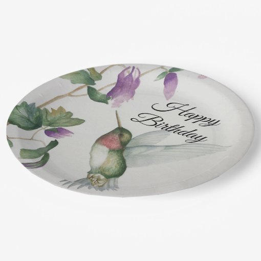 Happy Birthday Hummingbird Party Stylish Fun Paper Plates | Zazzle