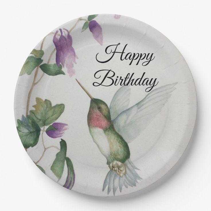 Happy Birthday Hummingbird Party Stylish Fun Paper Plates | Zazzle