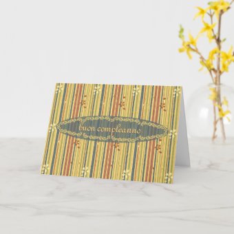 Happy Birthday in Italian, Stripes and Flowers Card | Zazzle