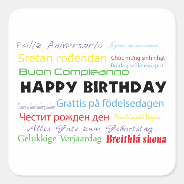 Happy Birthday in Many Languages Sticker | Zazzle