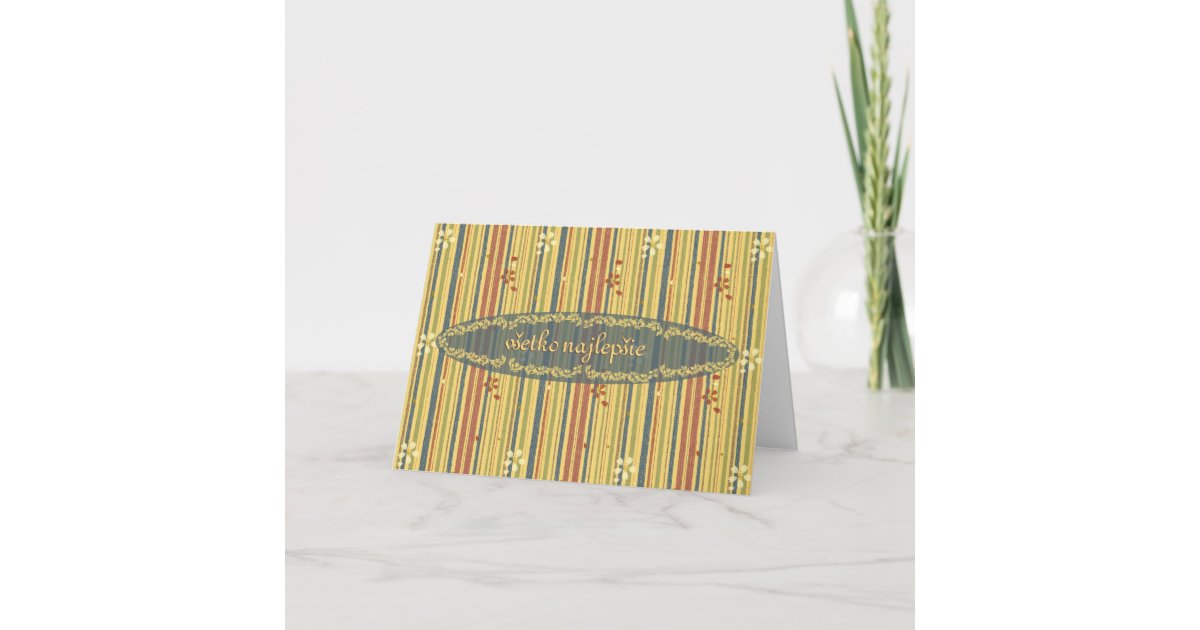 Happy Birthday in Slovak, Stripes and Flowers Card | Zazzle