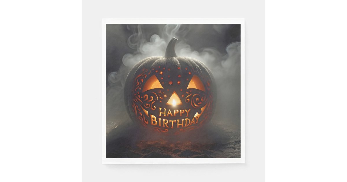 Happy Birthday Jack-o-lantern In Smoke Napkins | Zazzle