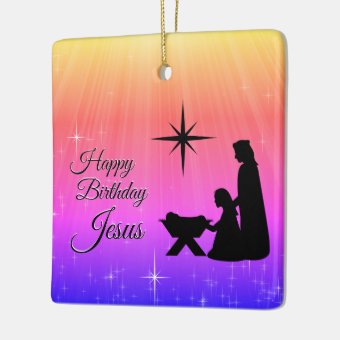 Happy Birthday Jesus, Christmas Nativity Ceramic Ornament | Zazzle