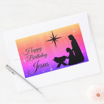 Happy Birthday Jesus, Christmas Nativity Rectangular Sticker | Zazzle
