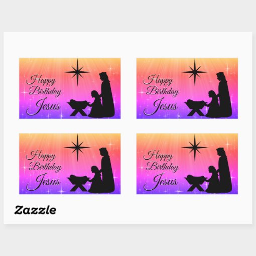 Happy Birthday Jesus, Christmas Nativity Rectangular Sticker | Zazzle